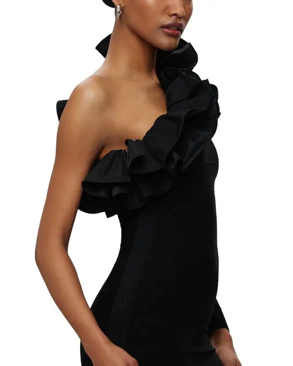 Herve Leger Asymmetric Ruffled Gown
