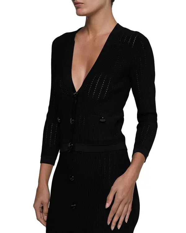 L'Agence Irvin Pointelle Cropped Cardigan - Black
