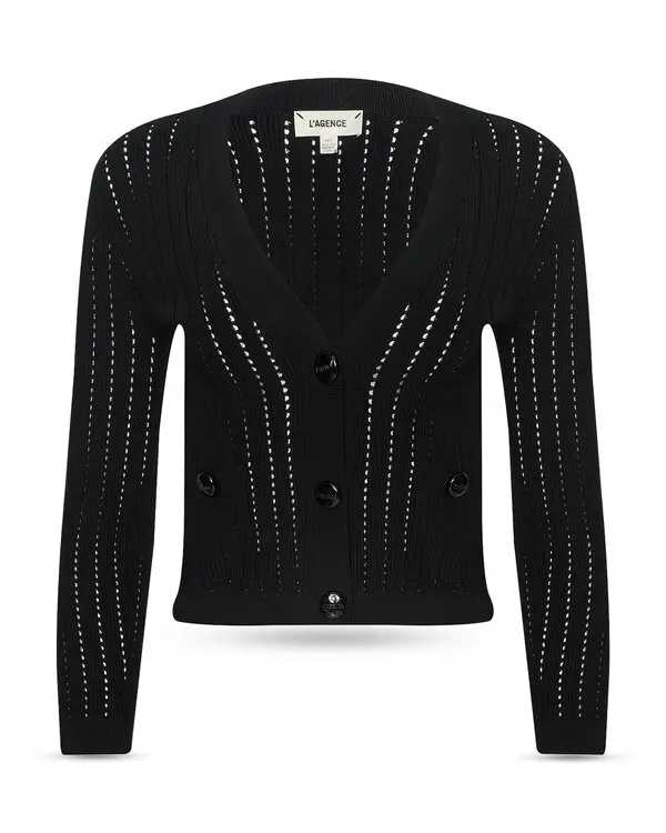 L'Agence Irvin Pointelle Cropped Cardigan - Black