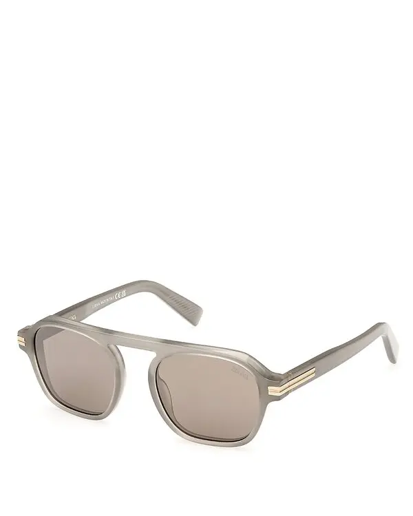 Zegna Round Sunglasses, 51mm - Gray/tan Mirrored Solid