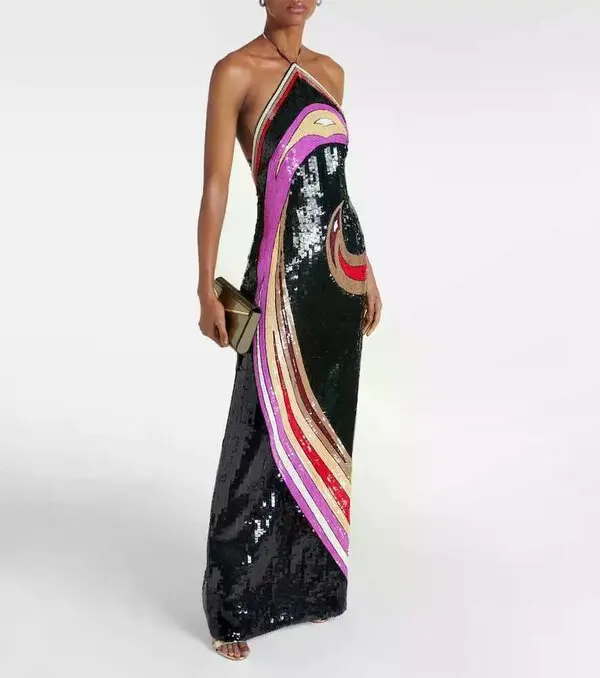 Emilio Pucci Sequined Printed Halterneck Gown