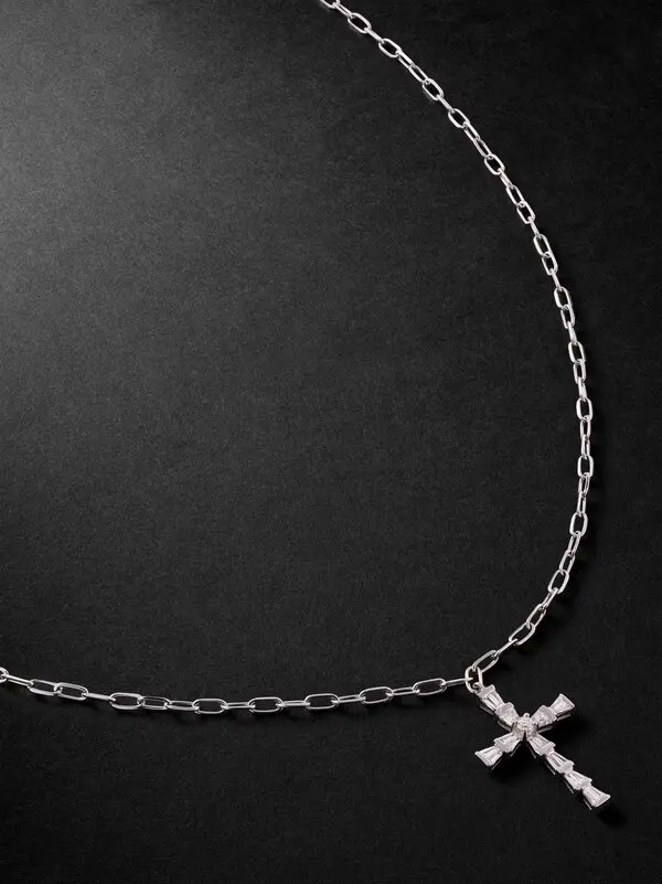 Shay Mini 18-karat White Gold Diamond Cross Necklace - Silver
