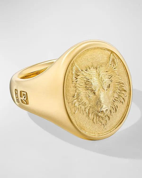 David Yurman 18k Petrvs Wolf Signet Ring - Gold