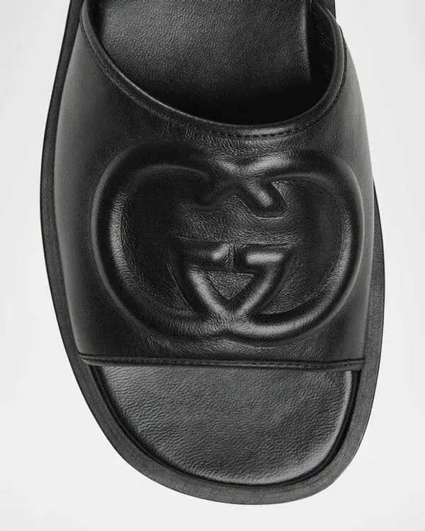 Gucci Leather Interlocking G Slide Sandals