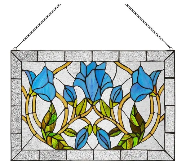 RIVER OF GOODS 24' W Floral Vine Stained Glass Ndow Panel - One-color