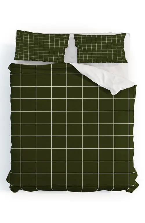 DENY DESIGNS Grid Duvet Cover & Shams Set - Green