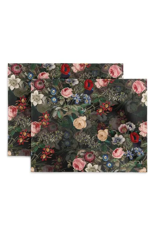 DENY DESIGNS Dark Garden Burcu Korkmazyürek Cotton Placemats - Black