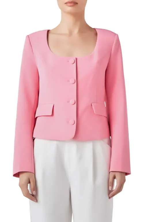 Endless Rose Scoop Neck Button-up Blazer - Pink