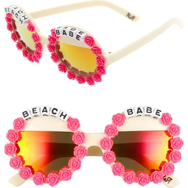 RAD + REFINED Round Frame Sunglasses - Cream/ Hot Pink
