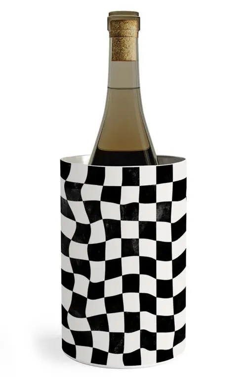 DENY DESIGNS Warped Checkerboard Wine & Champagne Chiller - Black-white