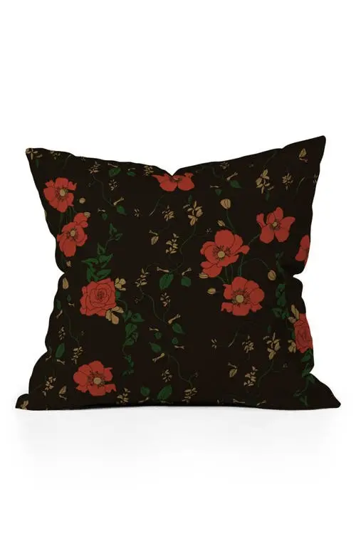 DENY DESIGNS Midnight Flourish Floral Accent Pillow - Black