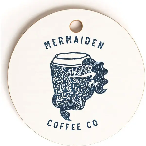 DENY DESIGNS Mermaiden Coffee Cutting Board - White
