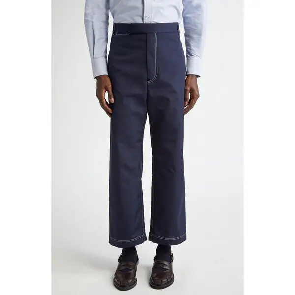Thom Browne Unconstructed Straight Leg Pants - Navy