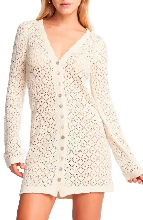 CAPITTANA Alexandra Open Stitch Long Sleeve Cover-up Minidress - Ivory