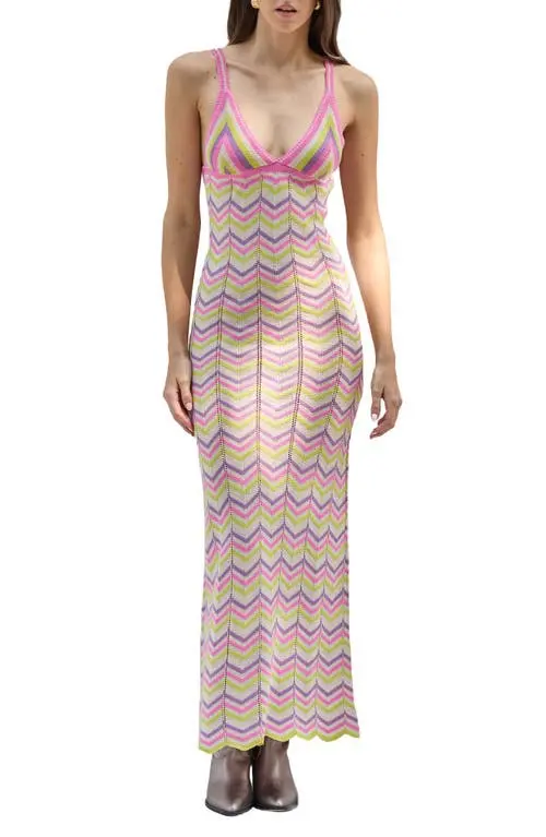 CAPITTANA Alaia Stripe Cover-up Maxi Sweater Dress - Pink Multi