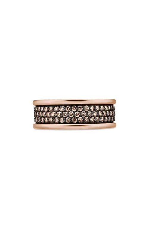 David Yurman Band Ring In 18k Yellow Gold With Black Titanium - Rose Gold/ Cognac Diamond