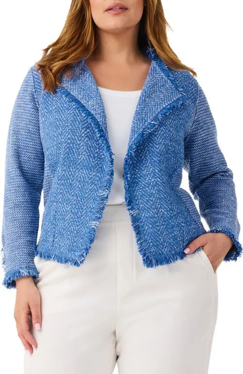 NIC+ZOE Fringe Trimmed Knit Jacket - True Blue