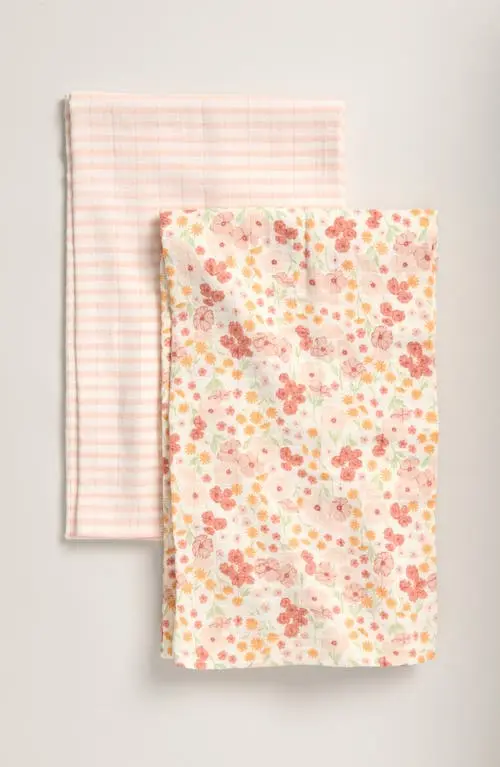 Nordstrom 2-pack Assorted Muslin Swaddles - Ivory-orange Poppy Garden Pack