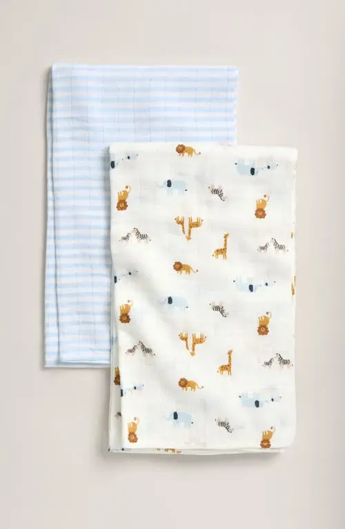 Nordstrom 2-pack Assorted Muslin Swaddles - White Zoo Animals Pack