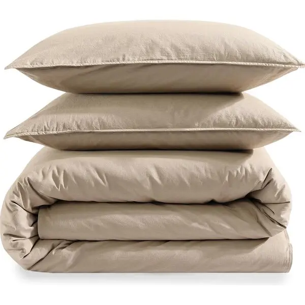 Calvin Klein Washed Percale Duvet & Shams Set - Brown