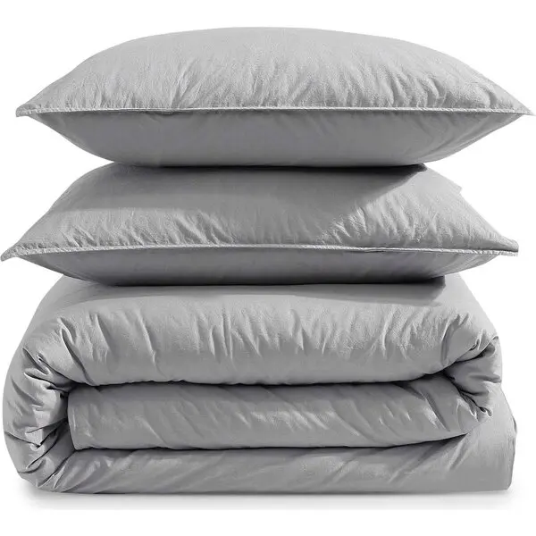 Calvin Klein Washed Percale Duvet & Shams Set - Light Grey