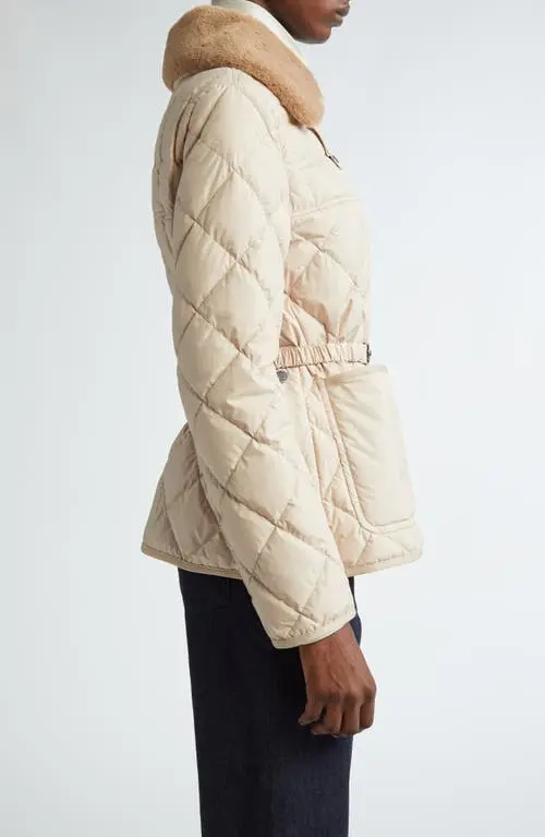 Moncler Cygne Belted Down Puffer Jacket With Removable Faux Fur Collar