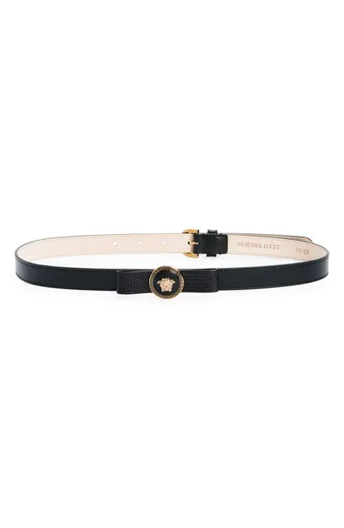 Versace La Medusa Bow Leather Belt In Black Versace Gold 