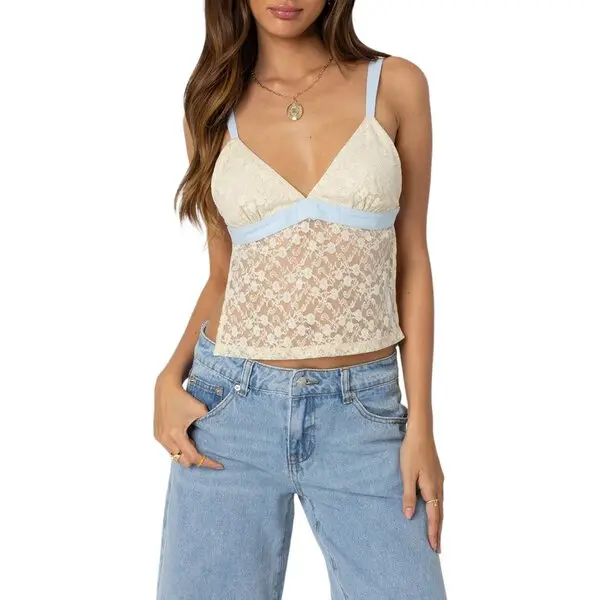 EDIKTED Lace Open Back Crop Camisole
