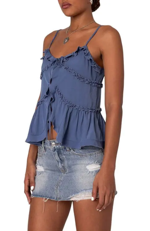 EDIKTED Juniper Ruffle Tie Front Camisole - Blue