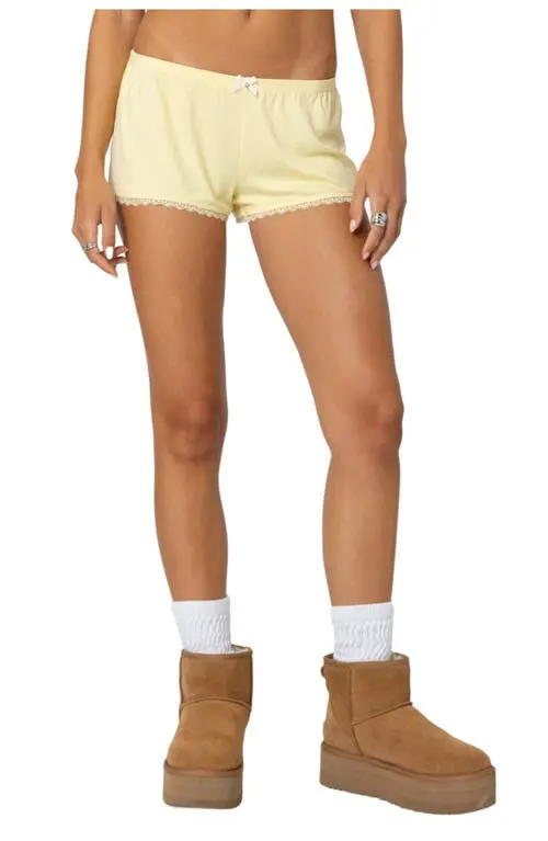 EDIKTED Buffy Lace Trim Shorts - Yellow