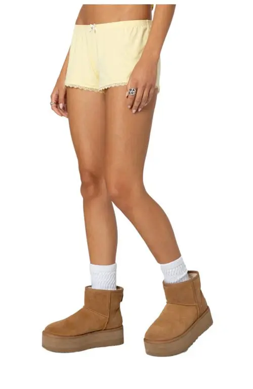 EDIKTED Buffy Lace Trim Shorts - Yellow