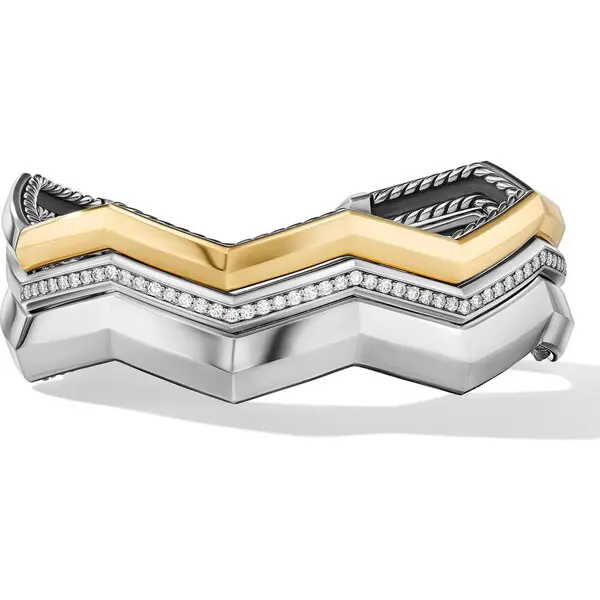 David Yurman Stax Zigzag Three-row Cuff Bracelet - Sterling Silver/yellow Gold