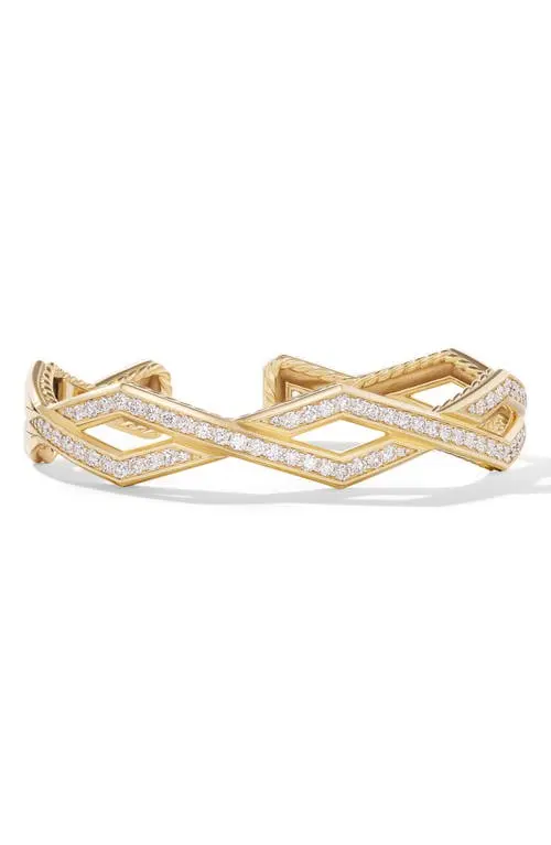 David Yurman Zig Zag Stax Pavé Diamond Hinge Cuff Bracelet - 18k Yellow Gold