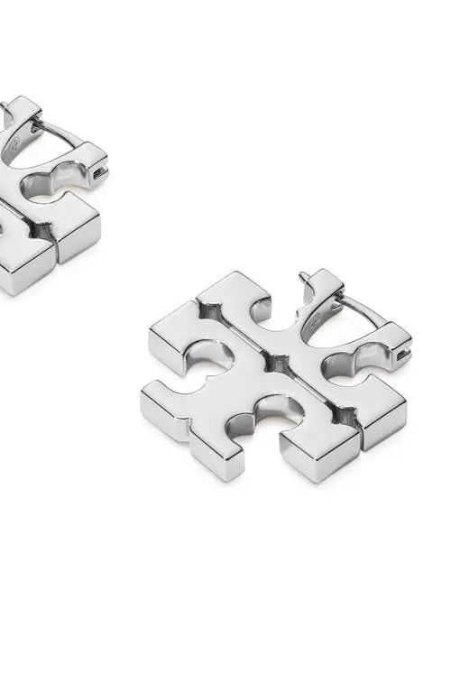 Tory Burch Icon Hidden Hoop Earrings - Light Silver