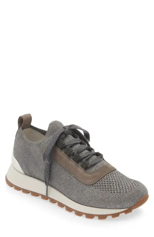 Brunello Cucinelli Monili Metallic Knit Sneakers - Grey