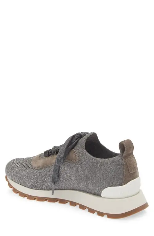 Brunello Cucinelli Monili Metallic Knit Sneakers - Grey