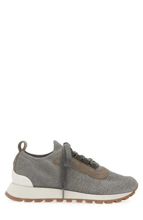 Brunello Cucinelli Monili Metallic Knit Sneakers - Grey