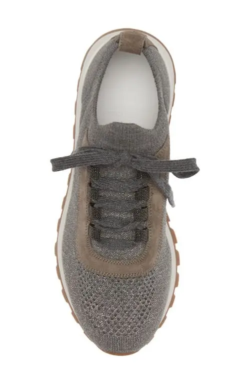 Brunello Cucinelli Monili Metallic Knit Sneakers - Grey