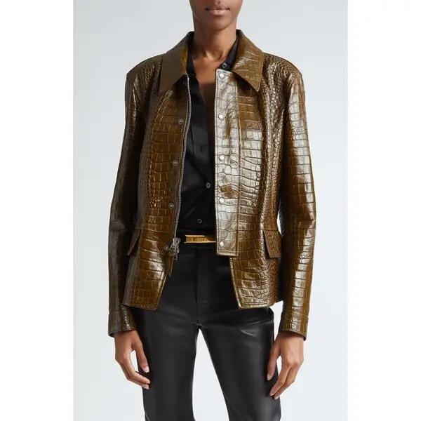 TOM FORD Croc-embossed Lambskin Leather Jacket