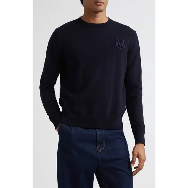 Moncler Monogram Cotton Crewneck Sweater - Navy/navy