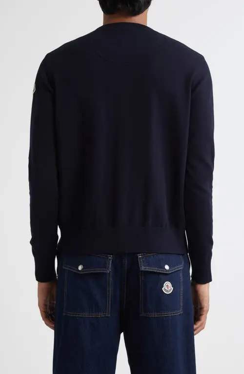 Moncler Monogram Cotton Crewneck Sweater - Navy/navy