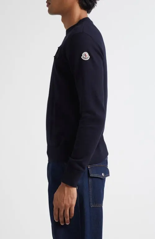Moncler Monogram Cotton Crewneck Sweater - Navy/navy