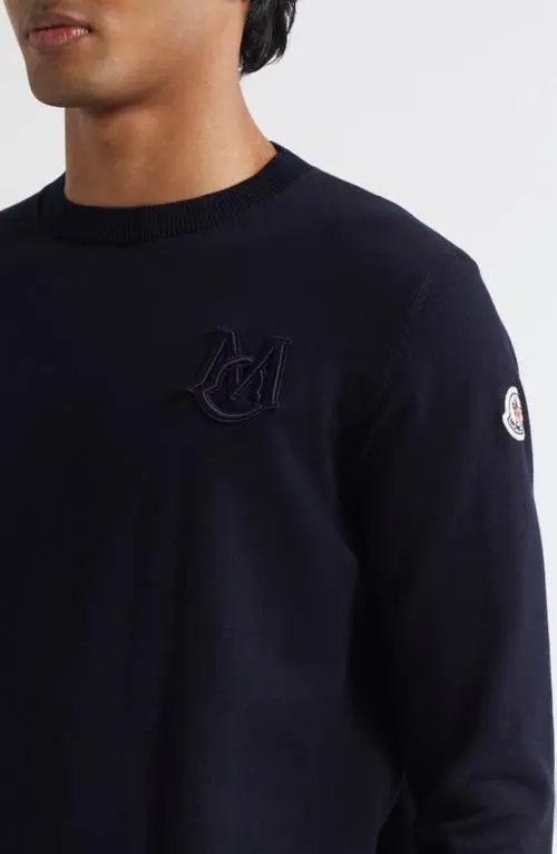 Moncler Monogram Cotton Crewneck Sweater - Navy/navy