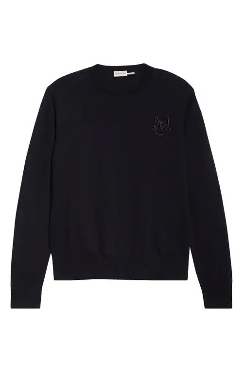 Moncler Monogram Cotton Crewneck Sweater - Navy/navy