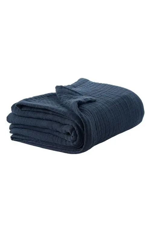 BEARABY Organic Cotton Muslin Cocoon Throw Blanket - Midnight Blue