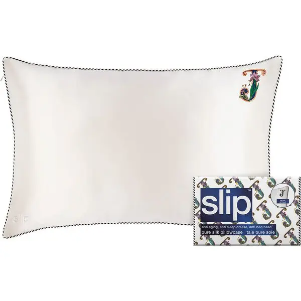 Slip Embroidered Pure Silk Queen Pillowcase - D