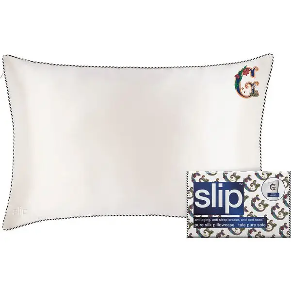 Slip Embroidered Pure Silk Queen Pillowcase - M