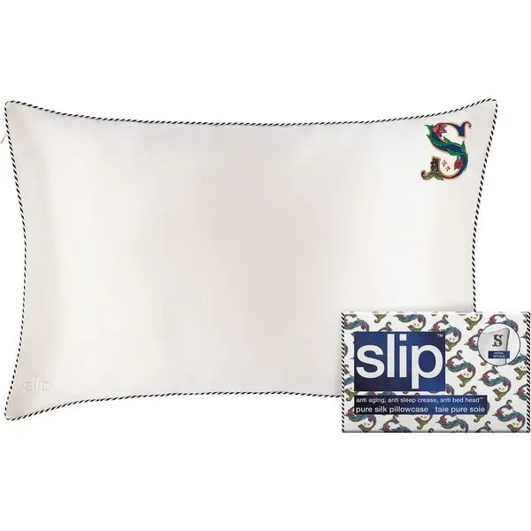 Slip Embroidered Pure Silk Queen Pillowcase - S