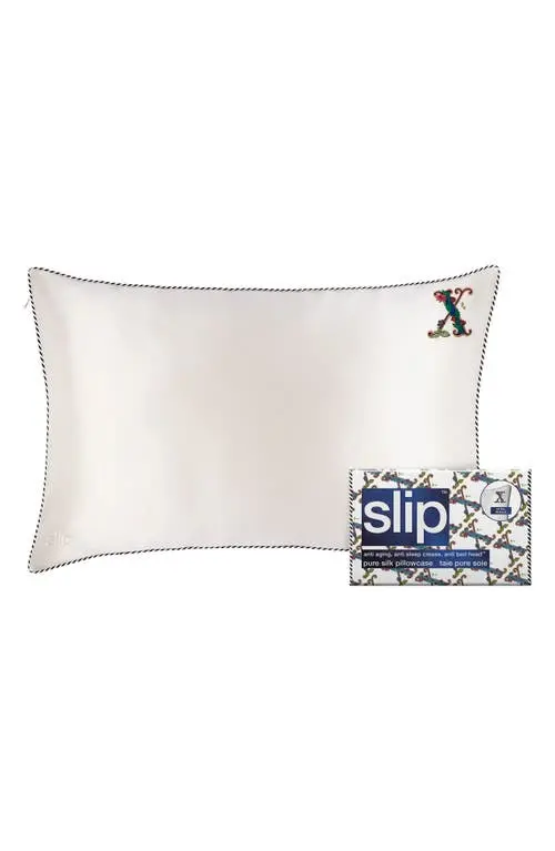 Slip Embroidered Pure Silk Queen Pillowcase - X