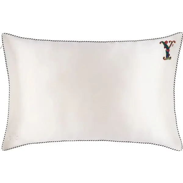 Slip Embroidered Pure Silk Queen Pillowcase - Y